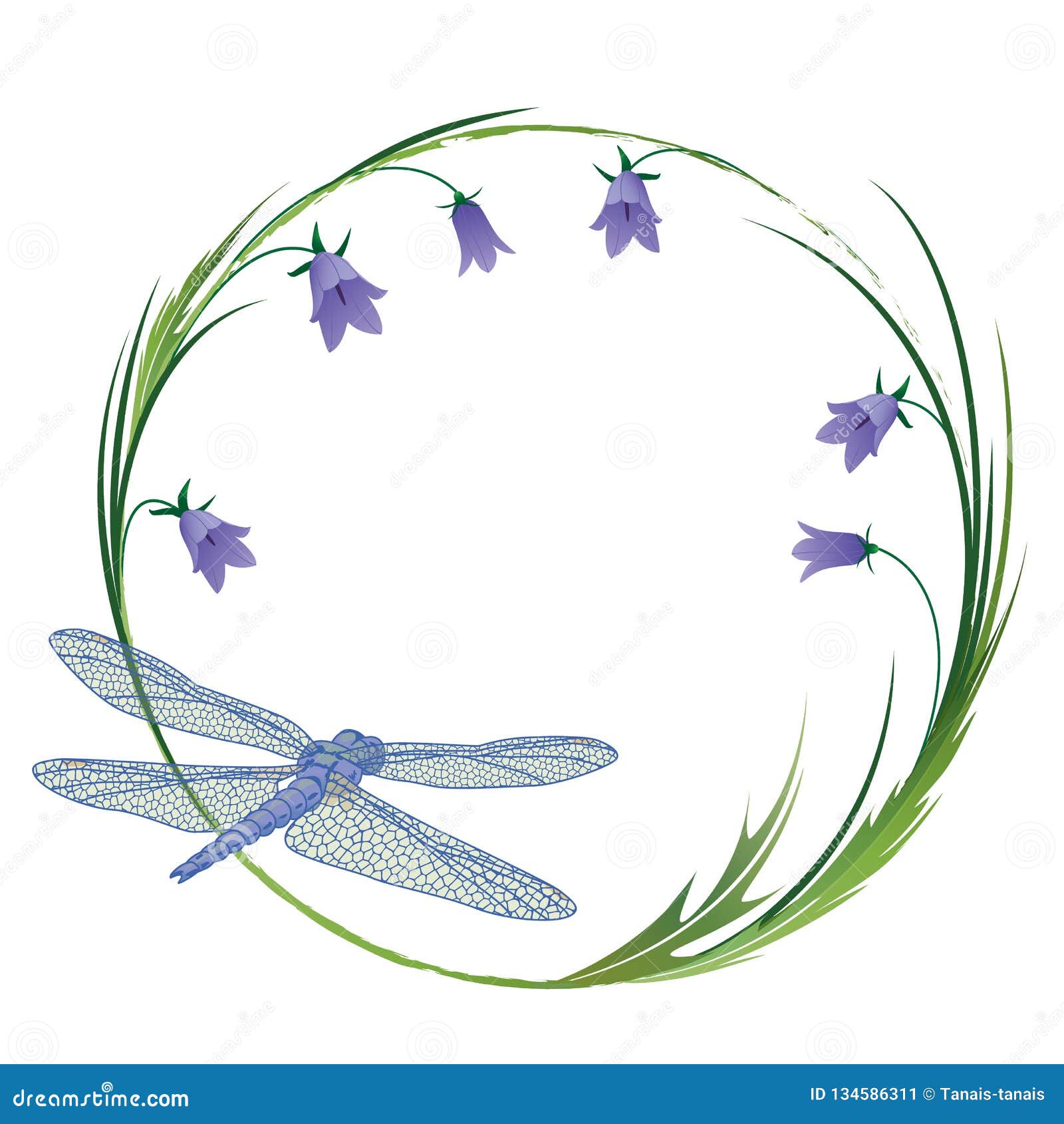 Frame with Dragonfly and Blubells Stock Vector - Illustration of blue ...