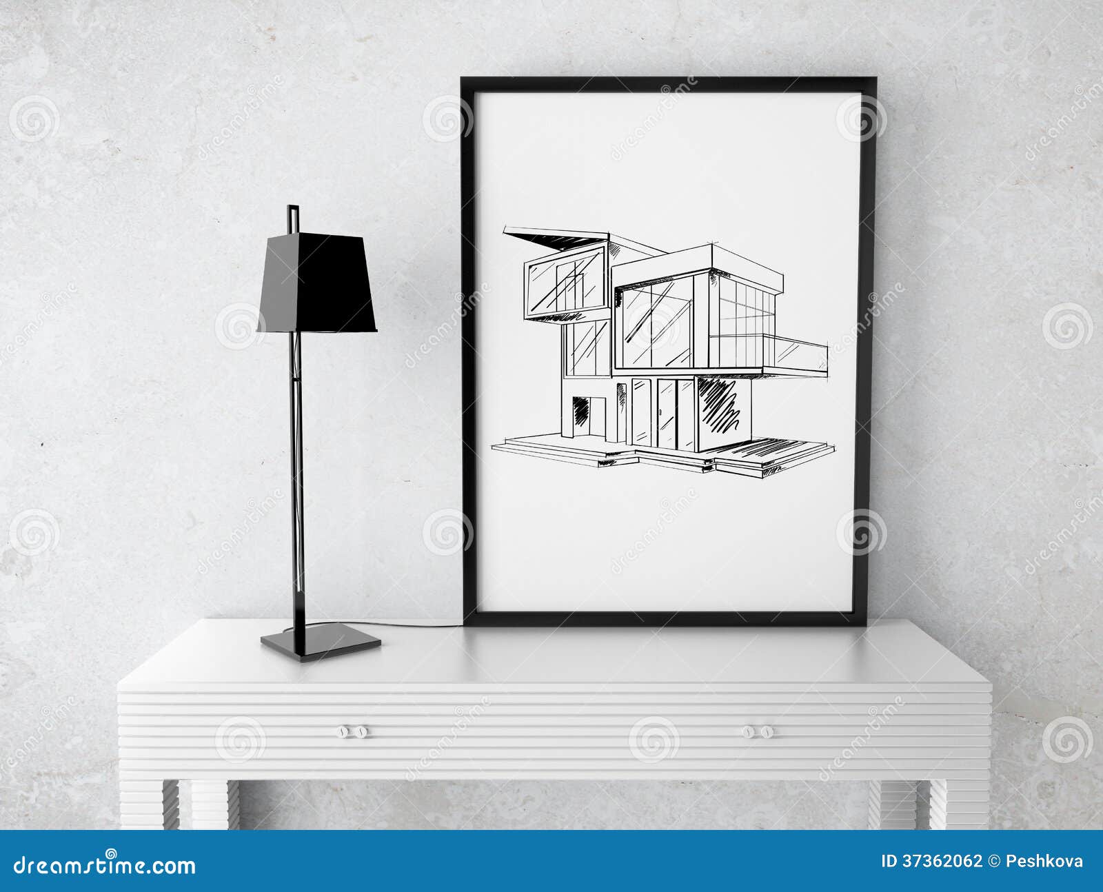 Frame with drawing house stock illustration. Illustration of plank ...
