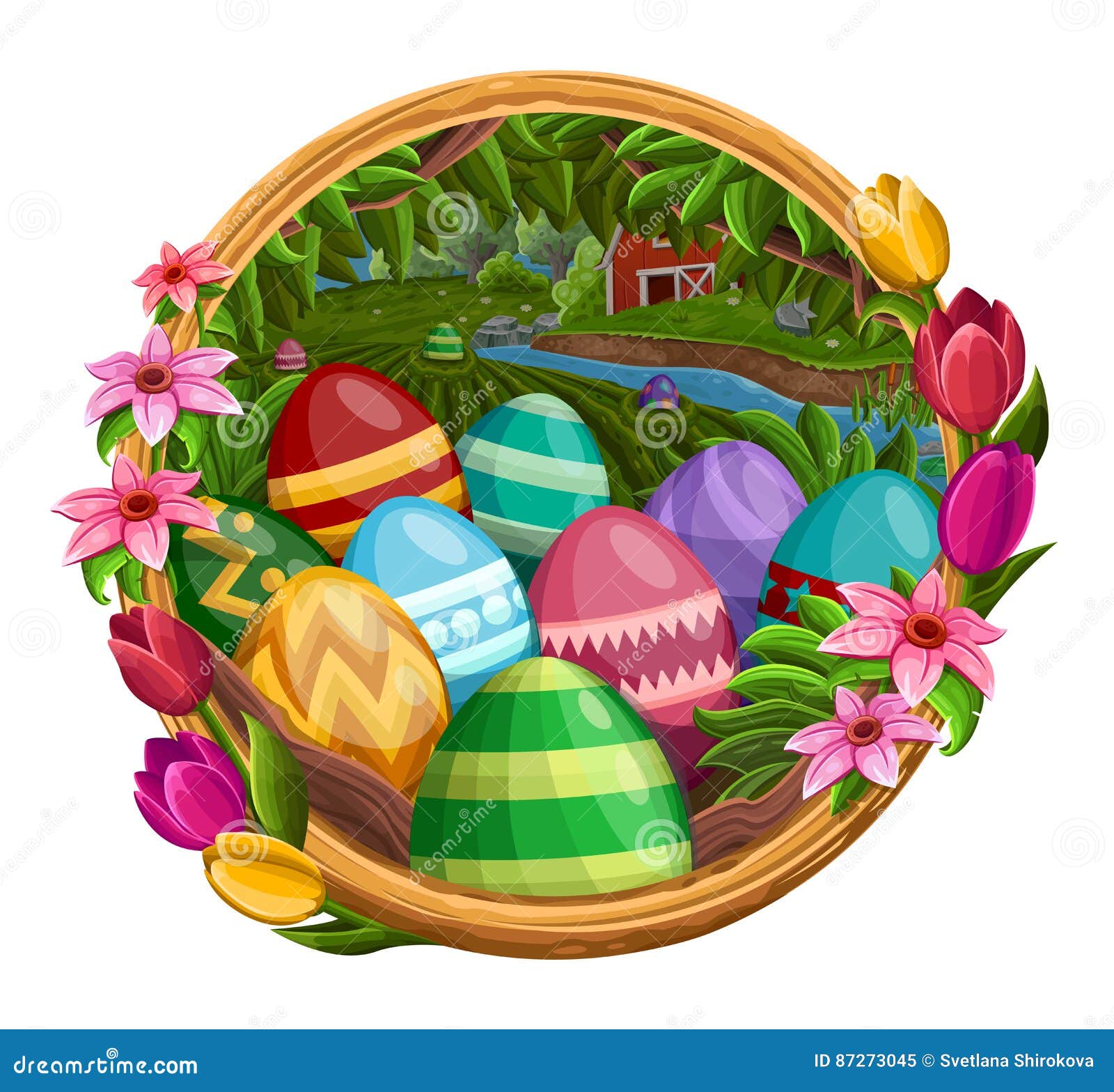 Frame with Eggs, Flowers Isolated on White Stock Vector - Illustration ...
