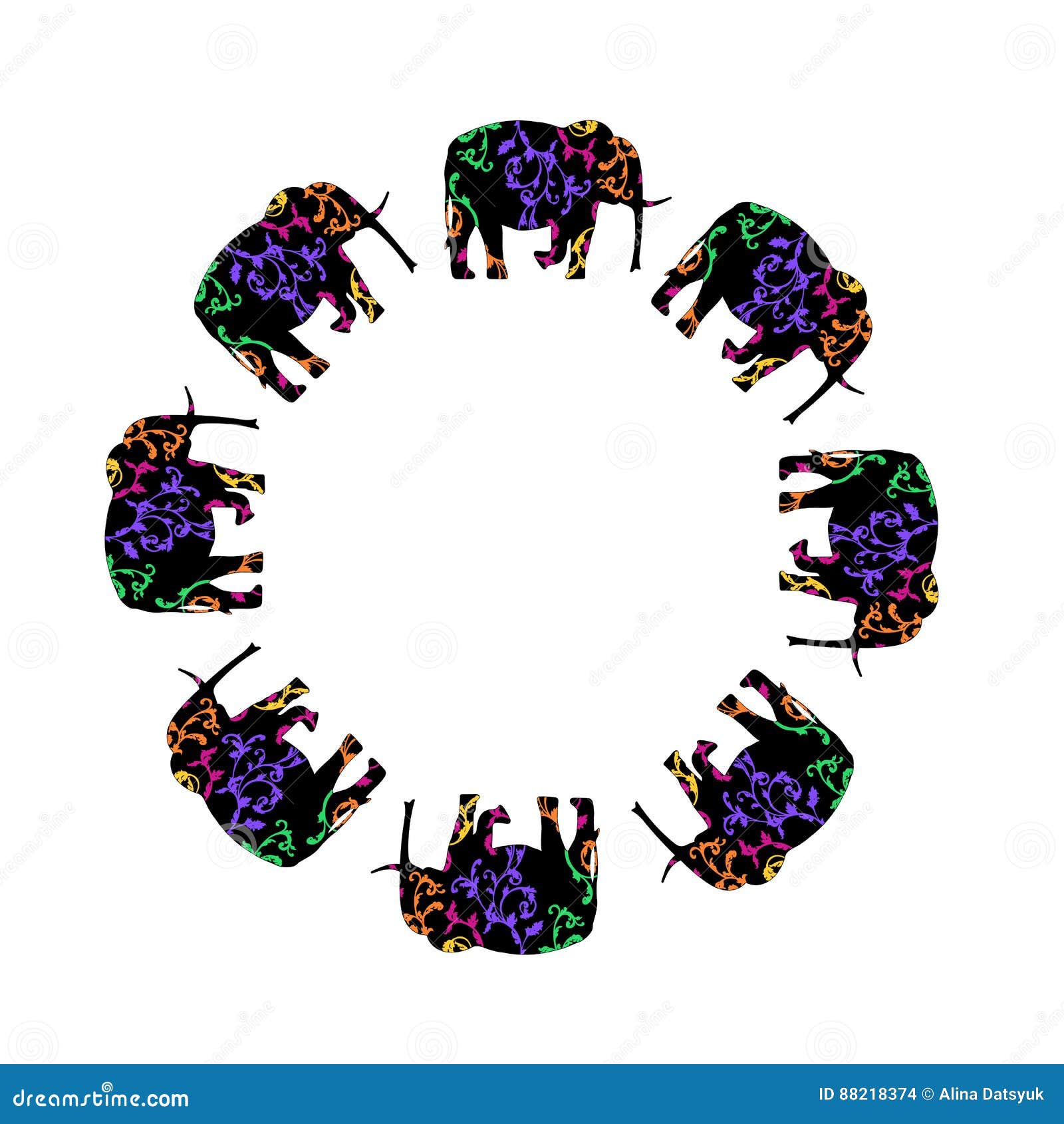 Frame of the Elephants in the Circle. Stock Illustration - Illustration ...