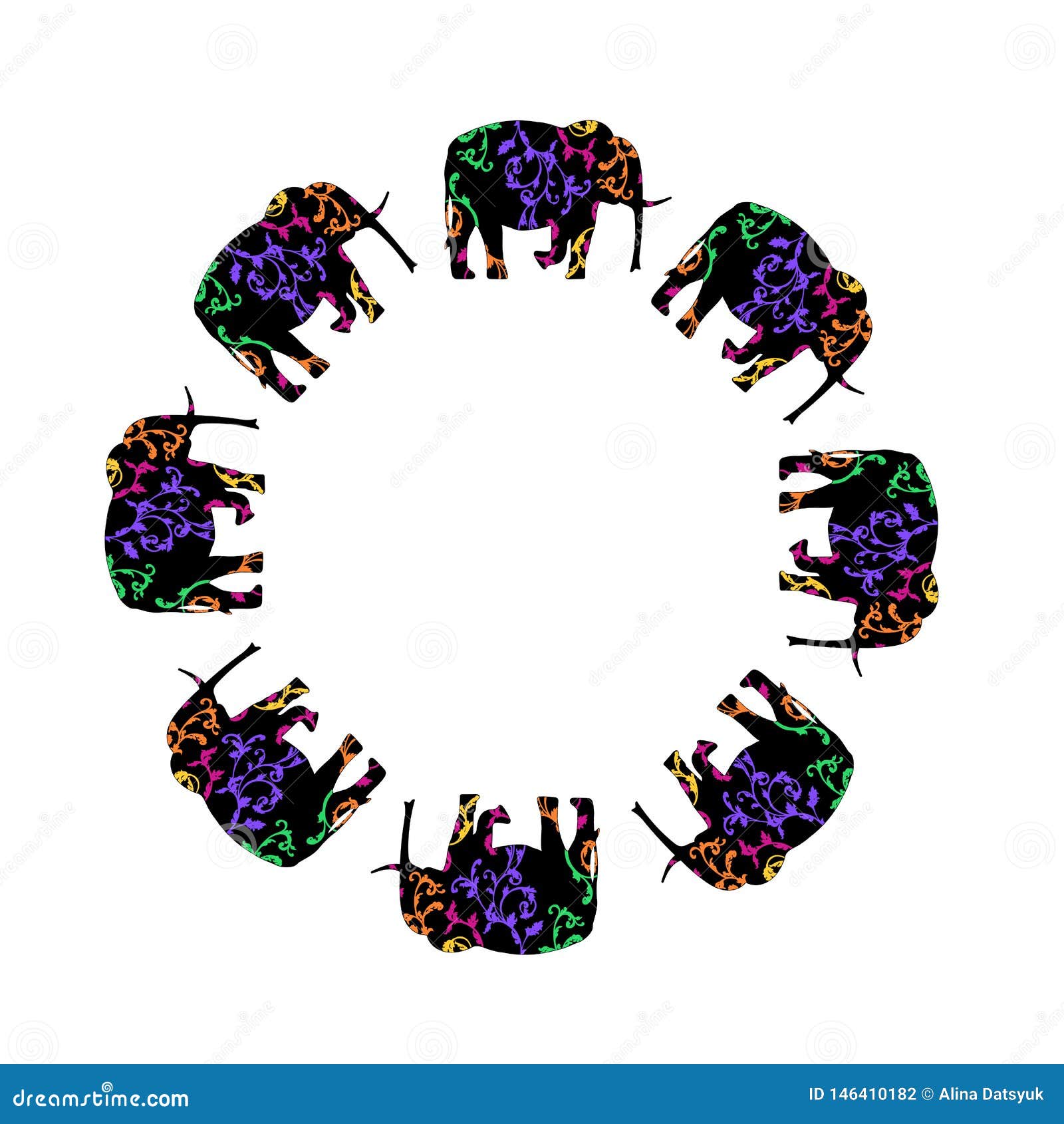 Frame of the Elephants in the Circle. Stock Illustration - Illustration ...