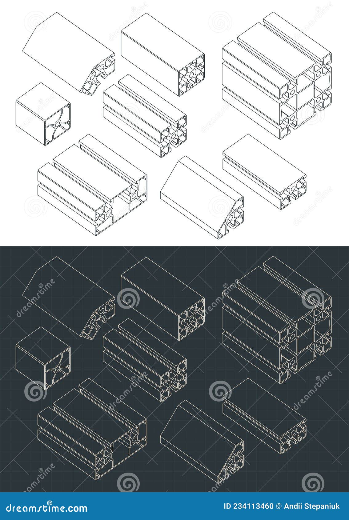 Frame Extrusions Set Isometric Blueprints Stock Vector - Illustration ...
