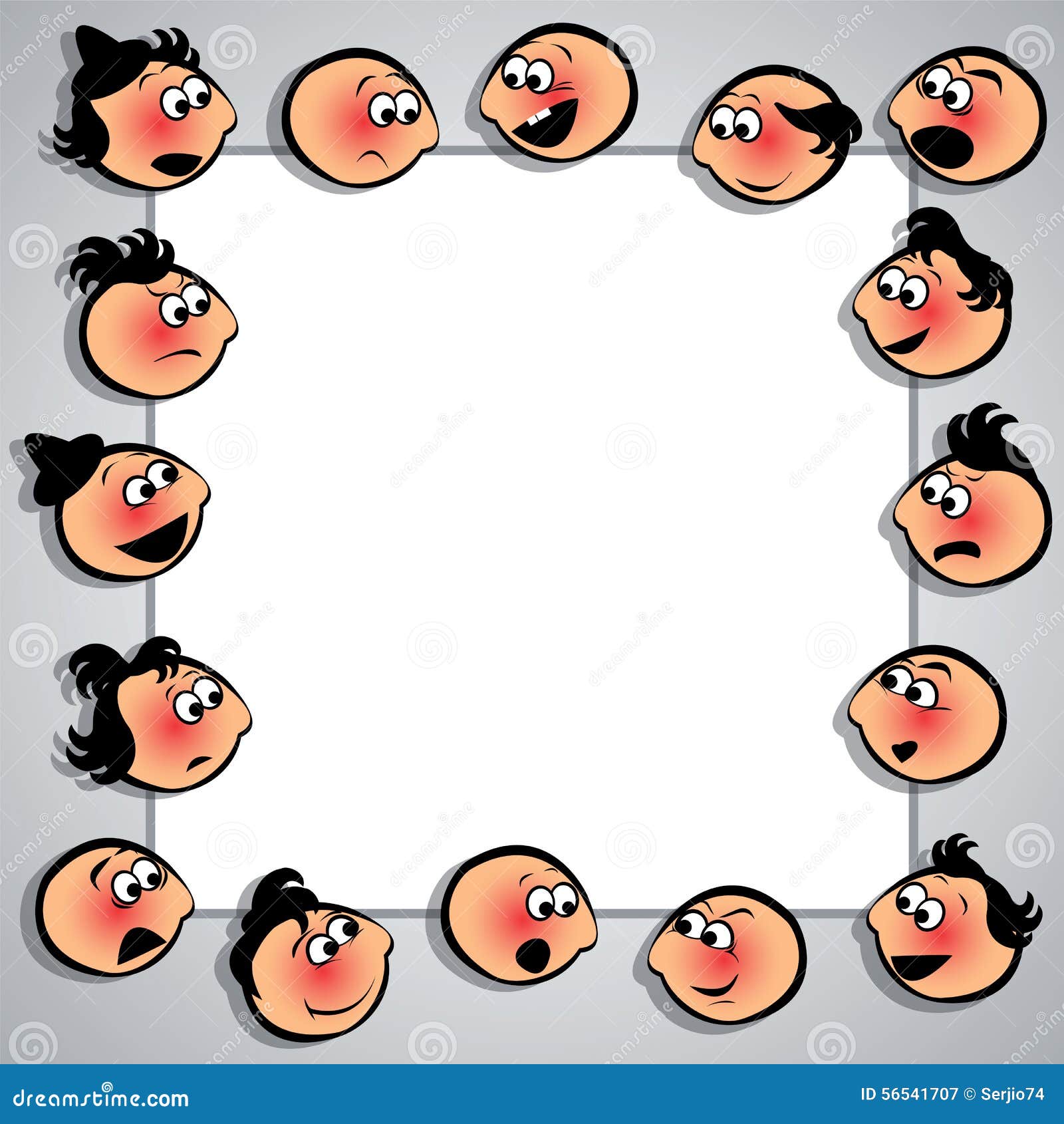 Frame With Faces With Different Expressions. Cartoon Vector ...