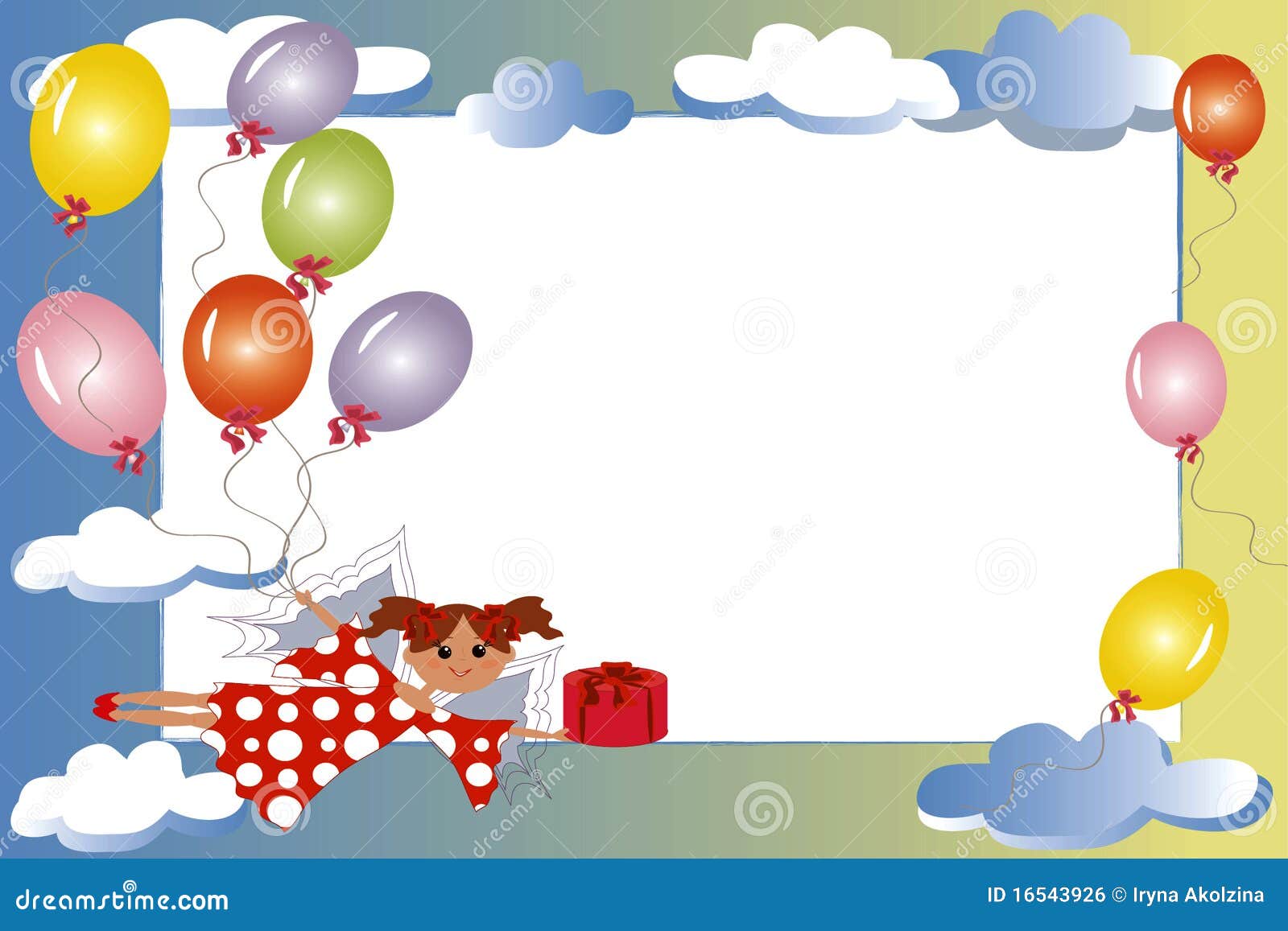 Frame:fairy with Gift and Balloons. Stock Vector - Illustration of girl ...