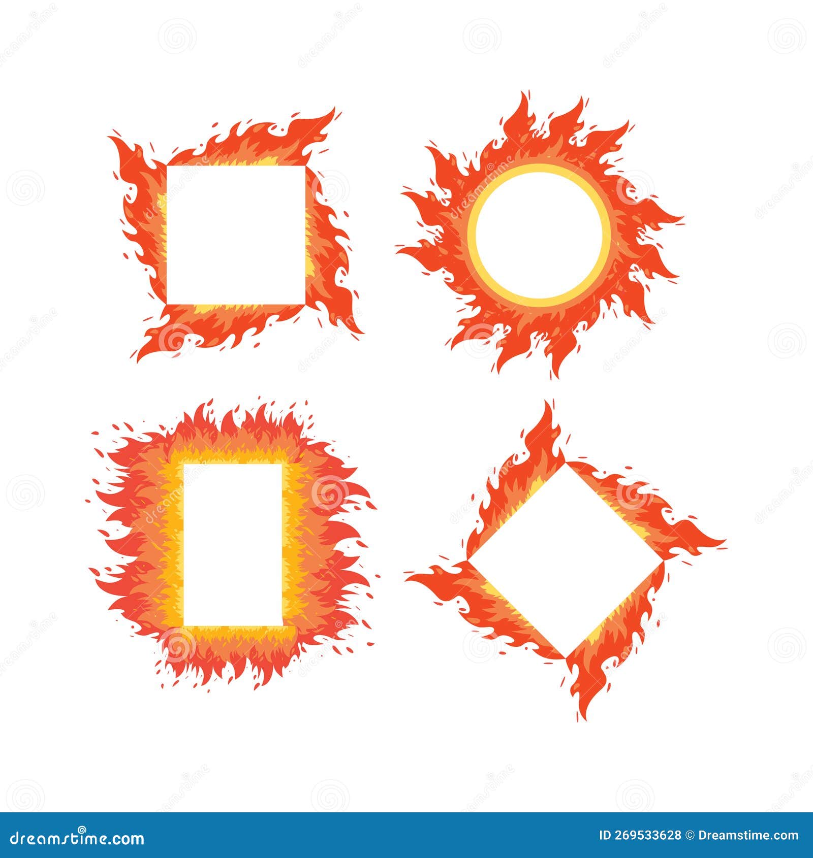 Frame of Fire Flames of Different Shapes. Vector Cartoon Style. Stock ...