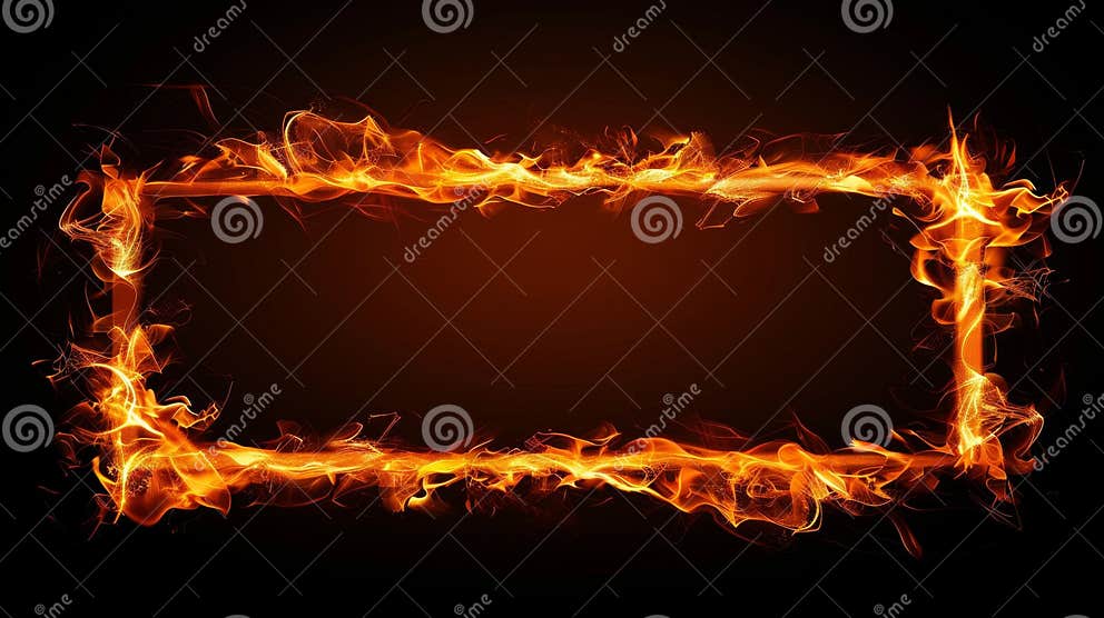 Frame of Fire, Square Frame on Fire, Copy Space for Text, Dark ...