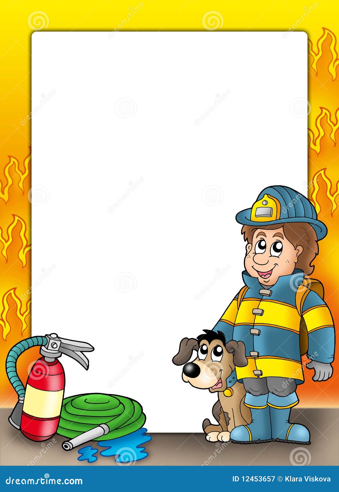 Frame with Firefighter and Dog Stock Illustration - Illustration of ...