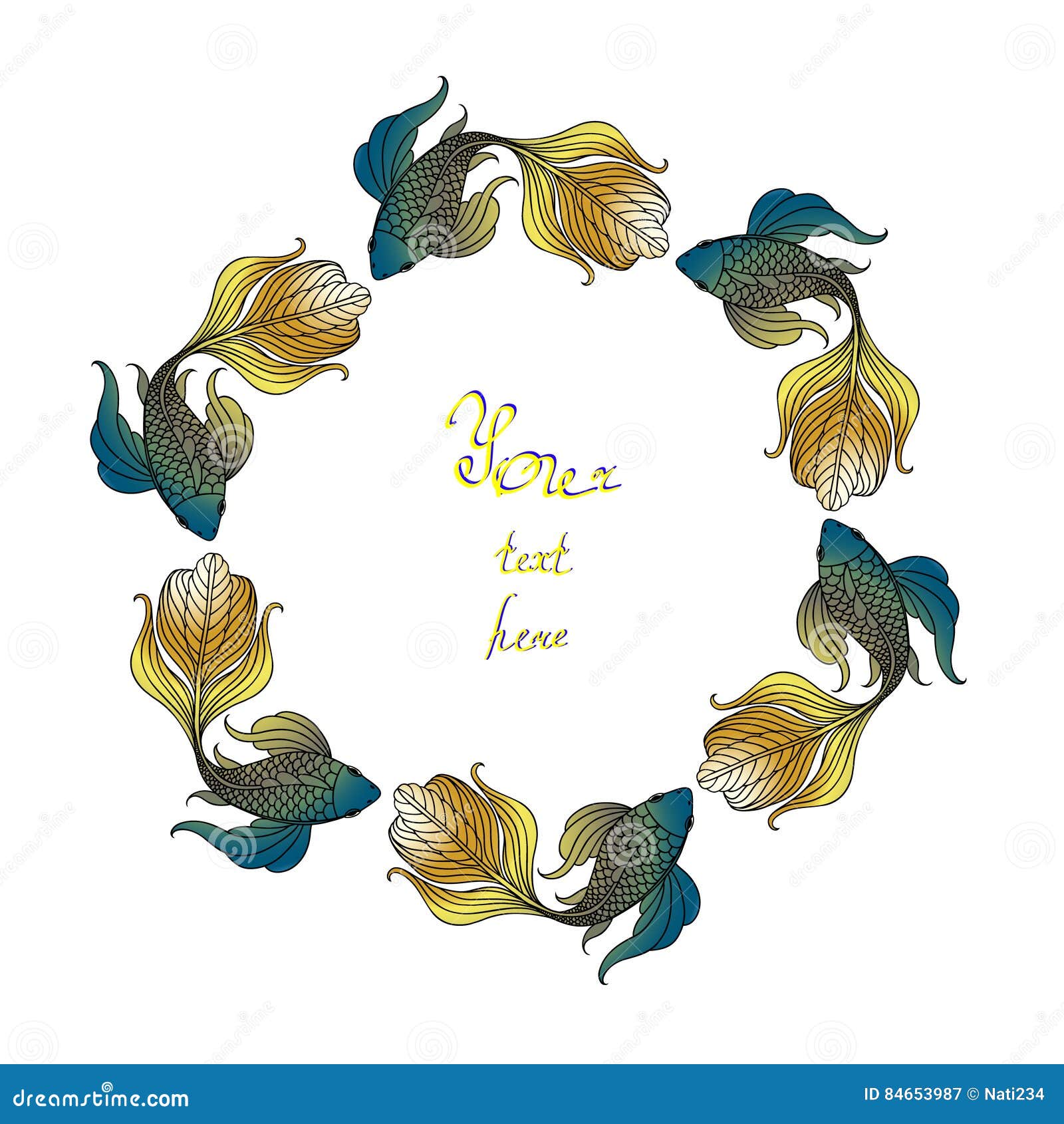 Frame with fish. stock vector. Illustration of marine - 84653987