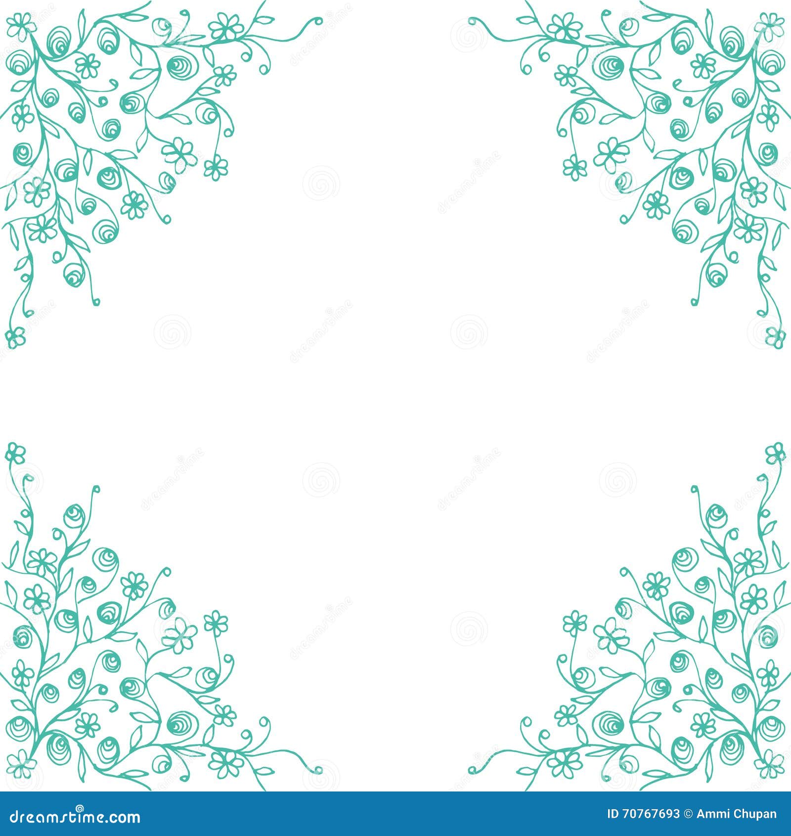 Frame with Flora Corner Decoration Template Design in Blue. Stock ...