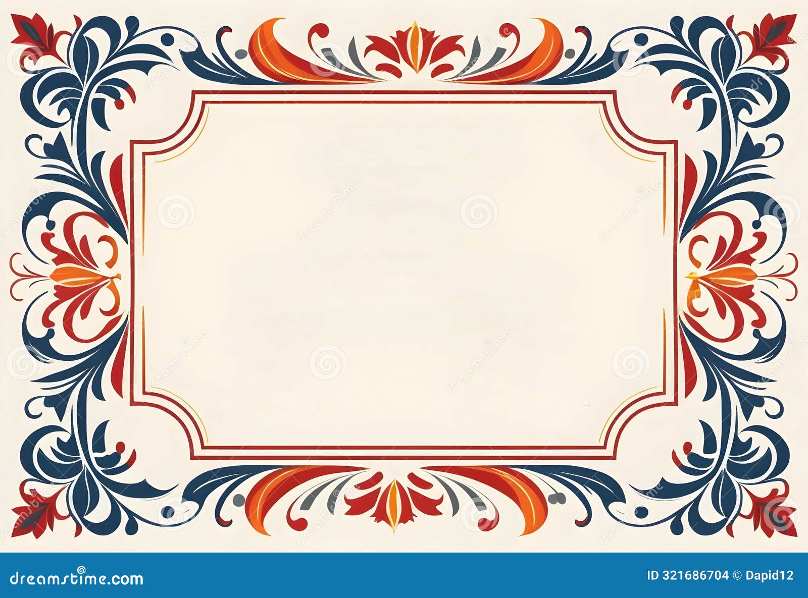 A Frame with a Floral Border Design in Blue and Red Stock Vector ...