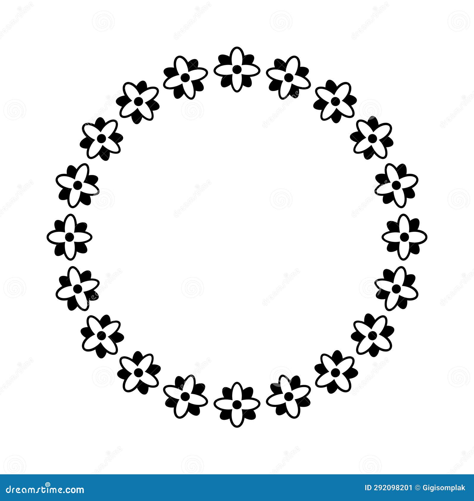 Simple Frame Black Flower Circle, Vector Isolated on White Stock Vector ...