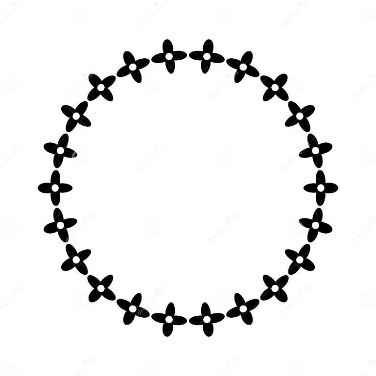 Simple Frame Black Flower Circle, Vector Isolated on White Stock Vector ...