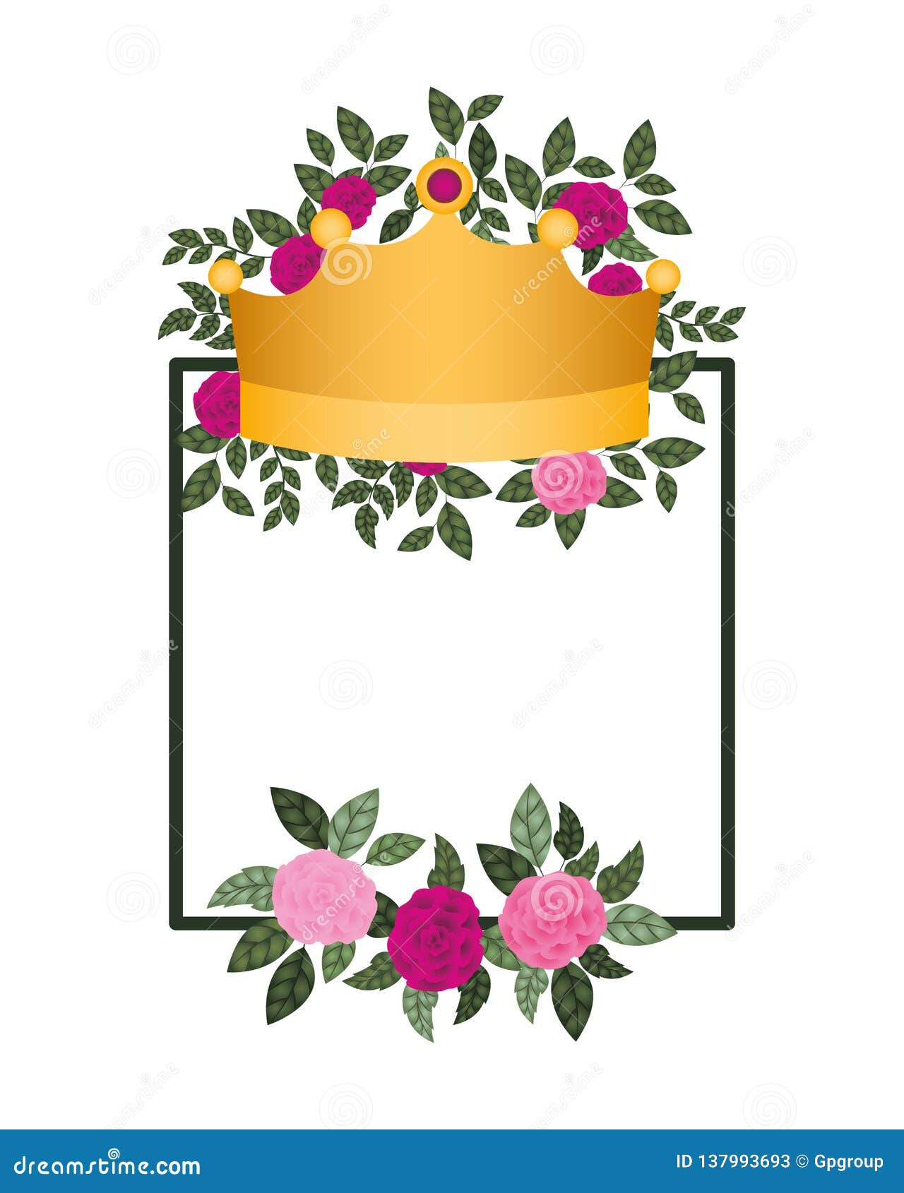Frame with Flowers and Crown Isolated Icon Stock Vector - Illustration ...