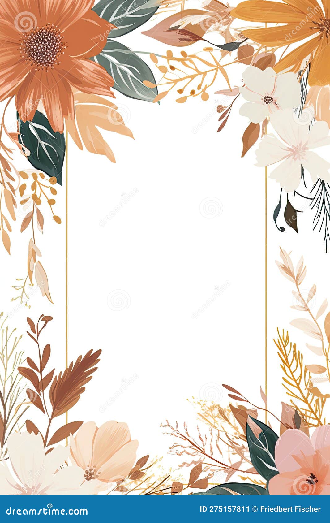Frame with Flowers and Leaves in Boho Style with Space for Text ...