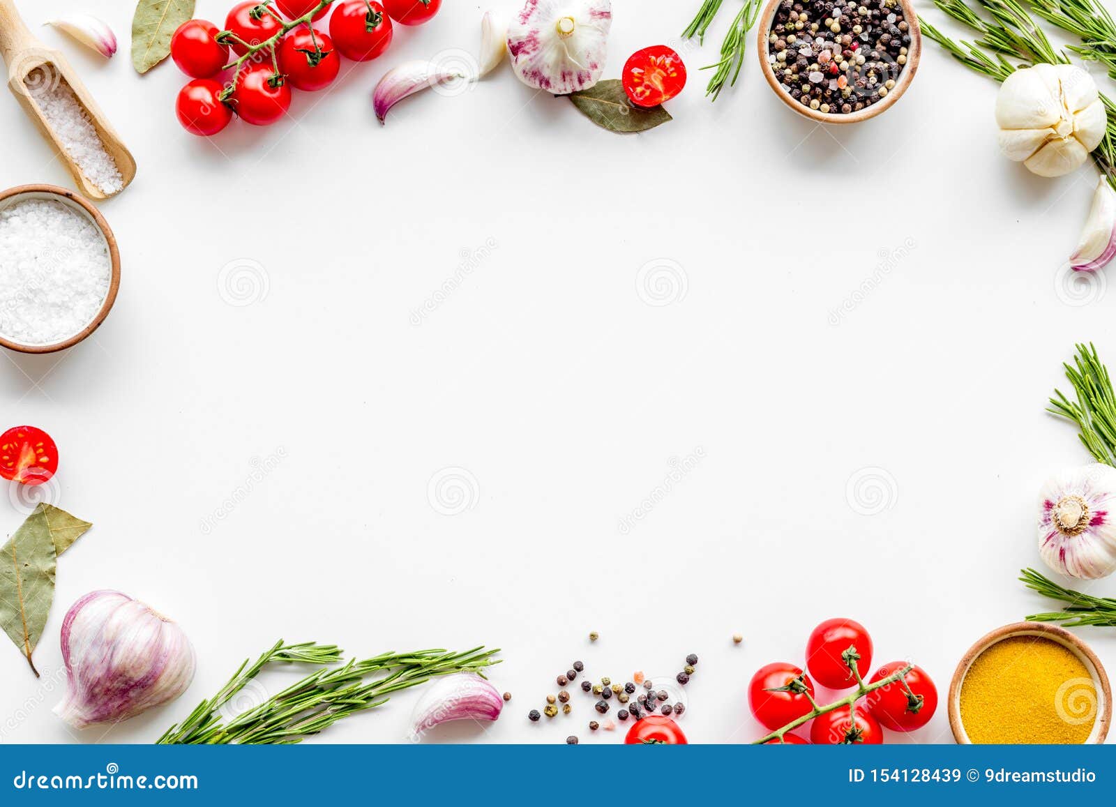 Frame of Food for Chef Work on White Background Top View Space for Text ...