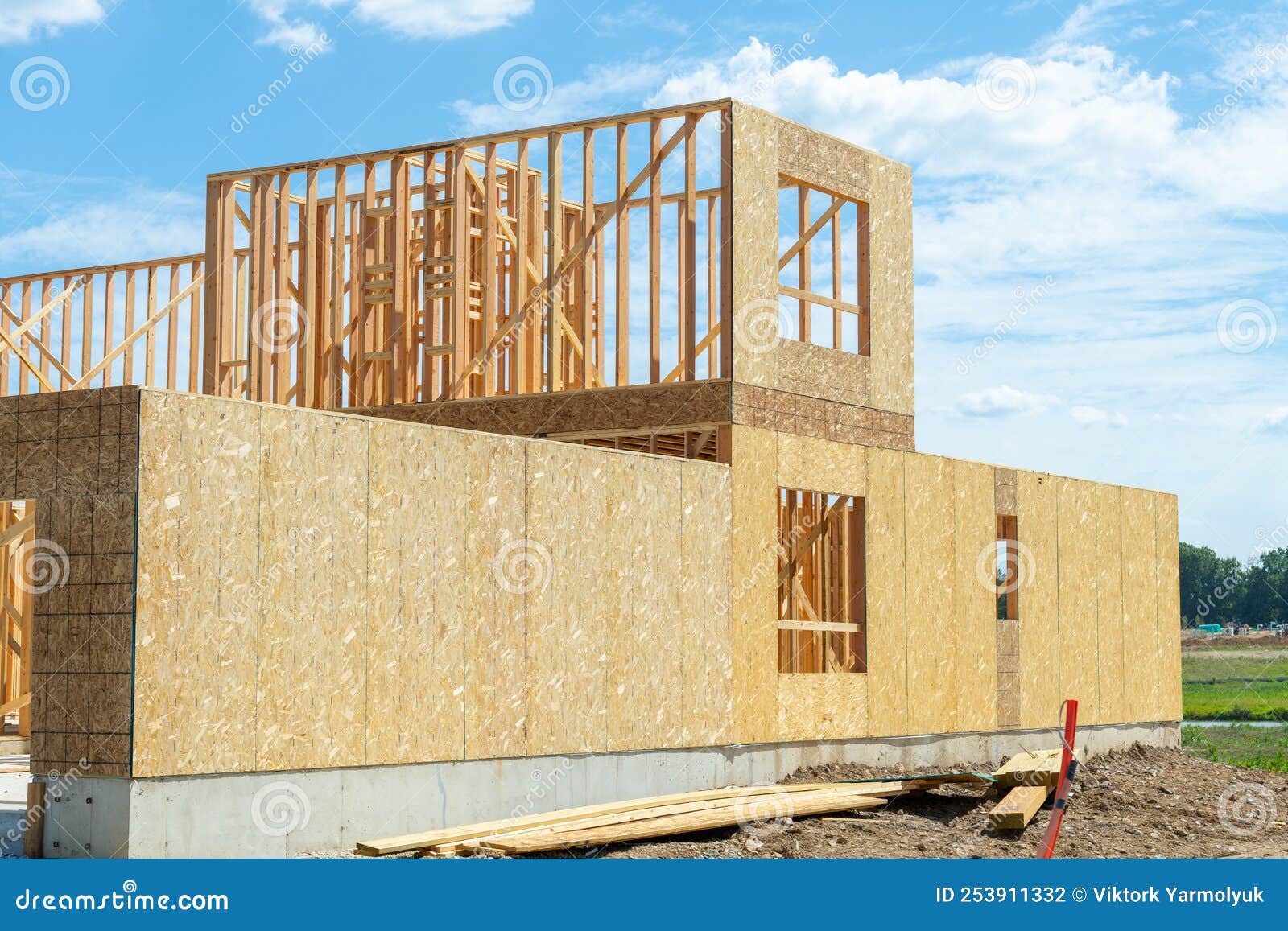 Frame and Foundation of the New House Site Real Development Wall Wooden ...
