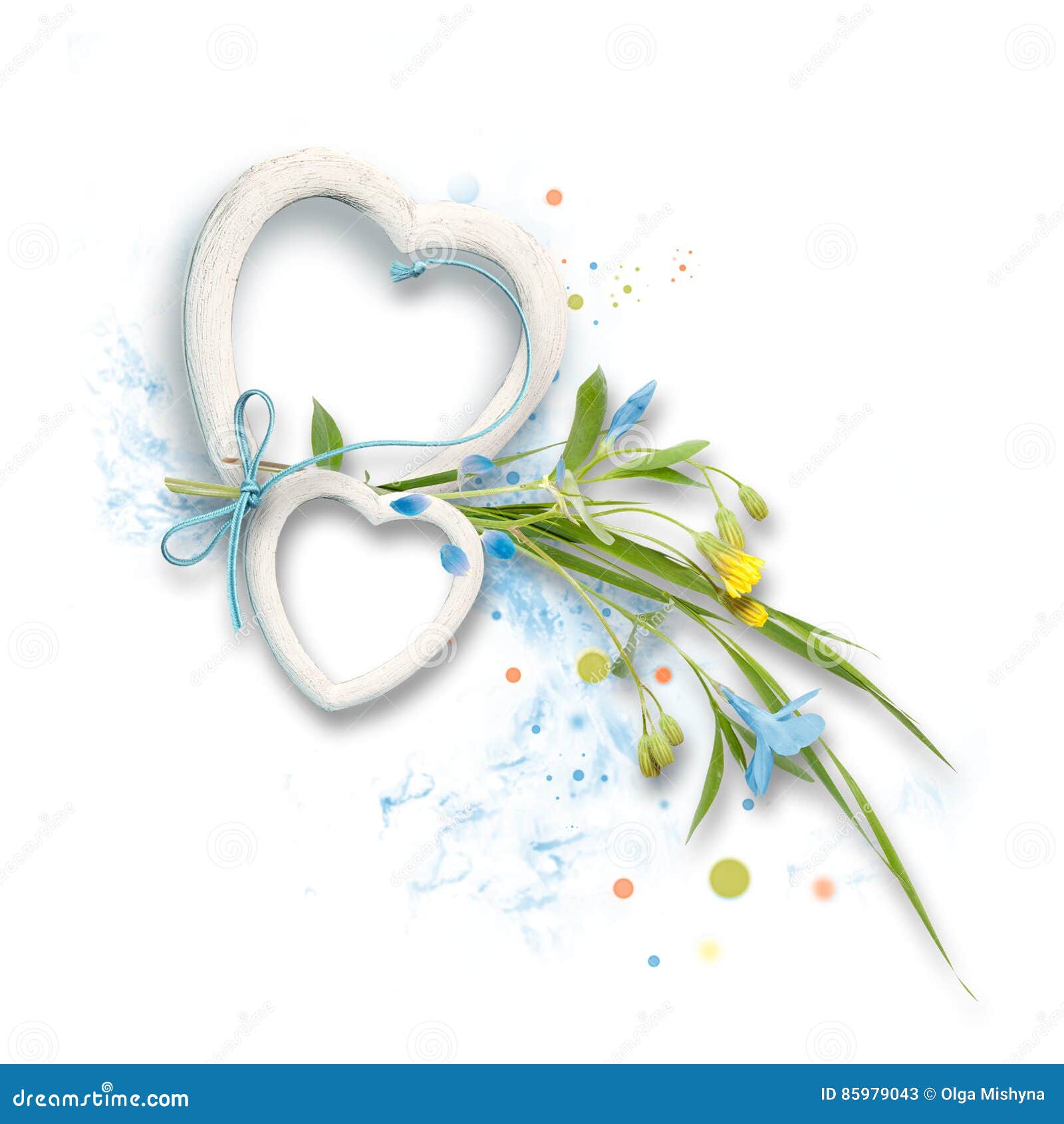 Frame from Frames in Form of Hearts with Leaves and Blue and Yellow ...