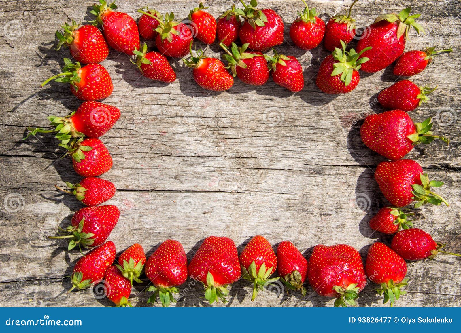 Frame of Fresh Red Strawberries on Wooden Tabletop Stock Image - Image ...