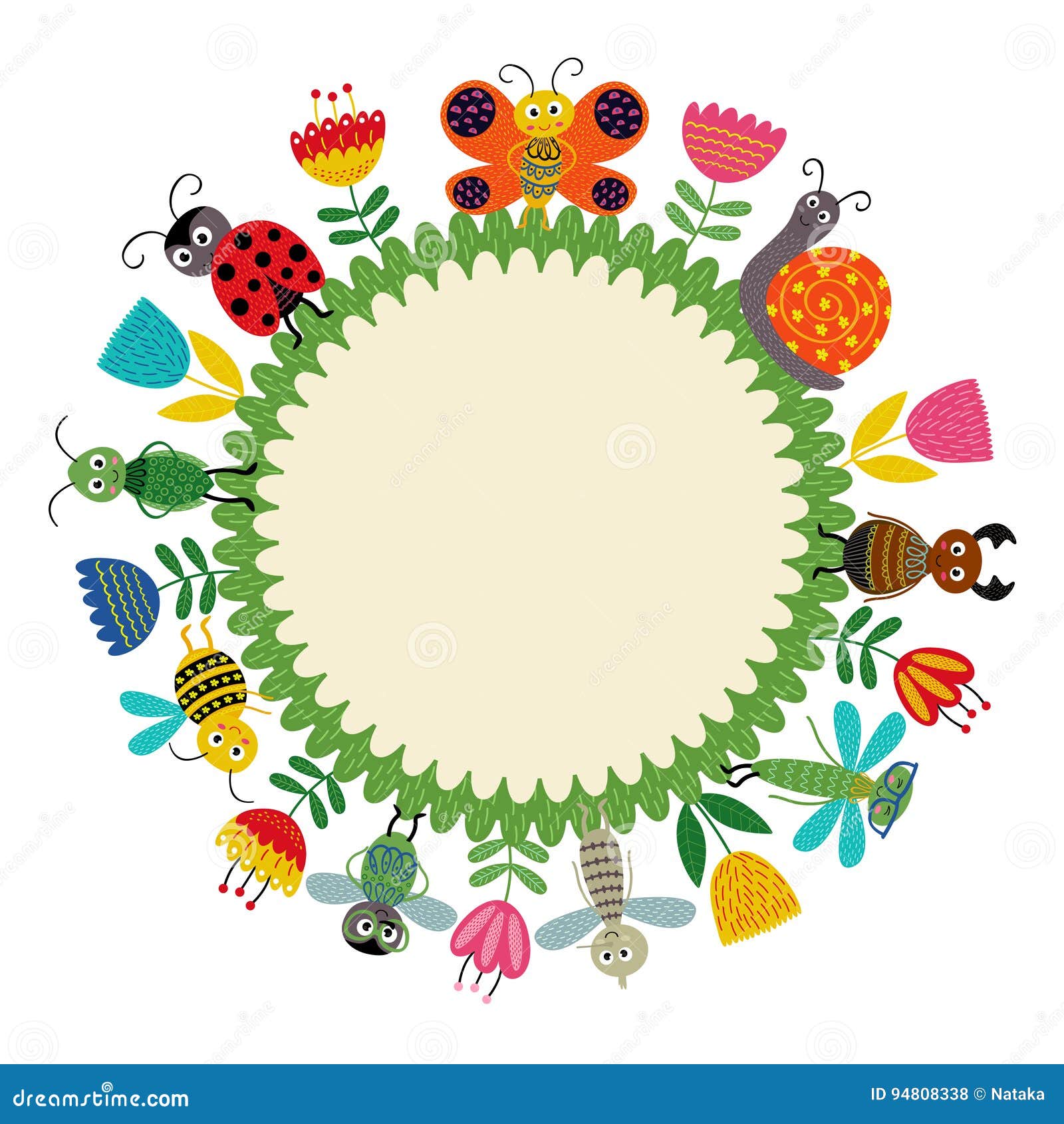 Frame with funny insect stock vector. Illustration of decoration - 94808338