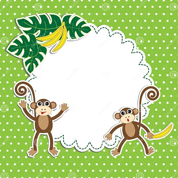 Frame with funny monkeys stock illustration. Illustration of mammal ...