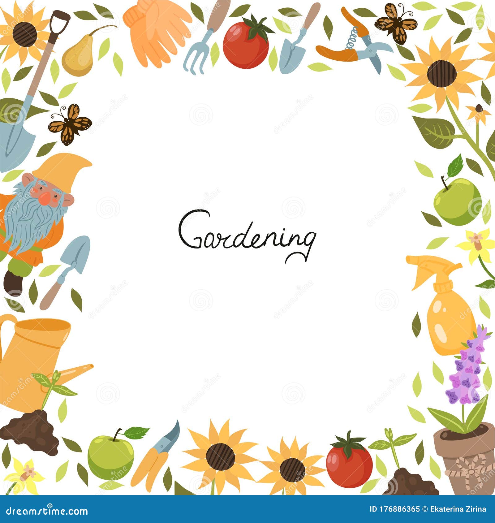 Frame of Garden Tools on a White Background. Vector Graphics Stock ... Frame of Garden Tools on a White Background. Vector Graphics Stock ...
