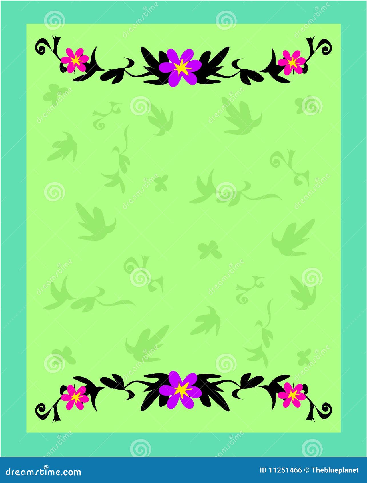 Frame of Gentle Green Leaves and Flowers Stock Vector - Illustration of ...