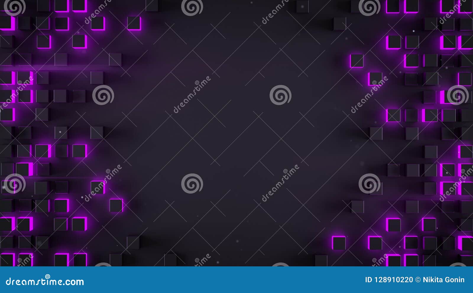 Frame of Glowing Purple Cubes 3D Render Stock Illustration ...