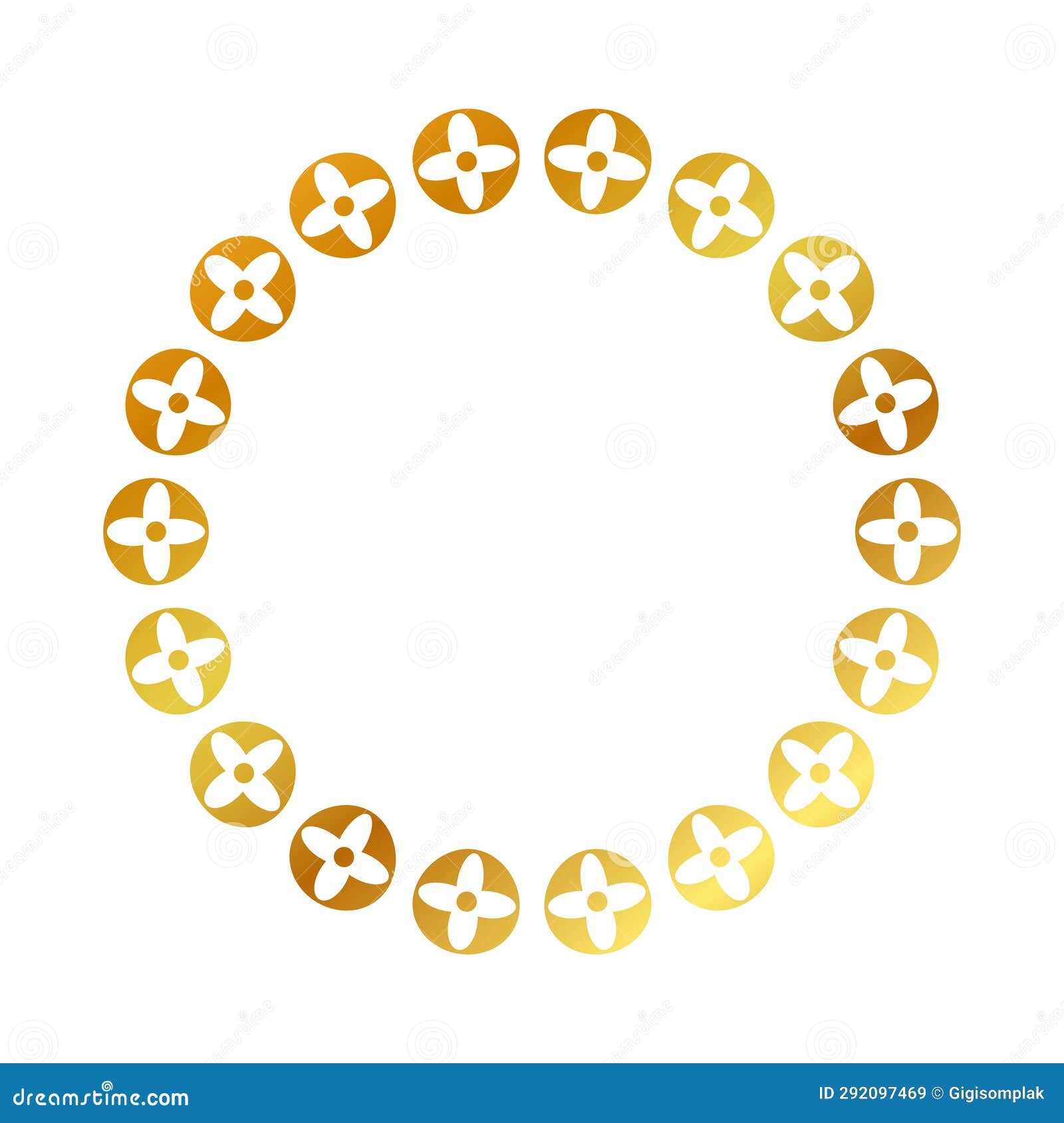 Frame Gold Golden Flower Circle, Simple Vector Isolated on White Stock ...