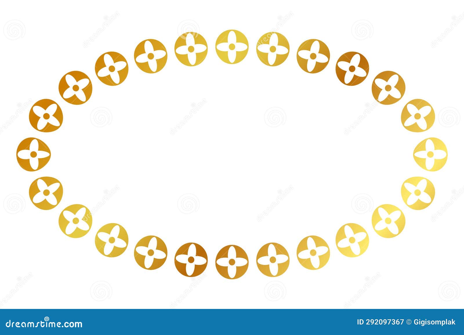 Frame Gold Golden Flower Oval, Simple Vector Isolated on White Stock ...