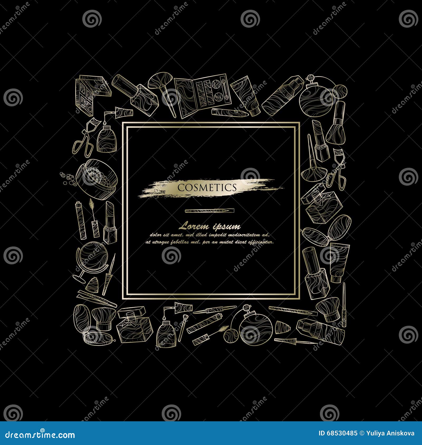 Frame of Golden Cosmetics Icons. Stock Vector - Illustration of graphic ...