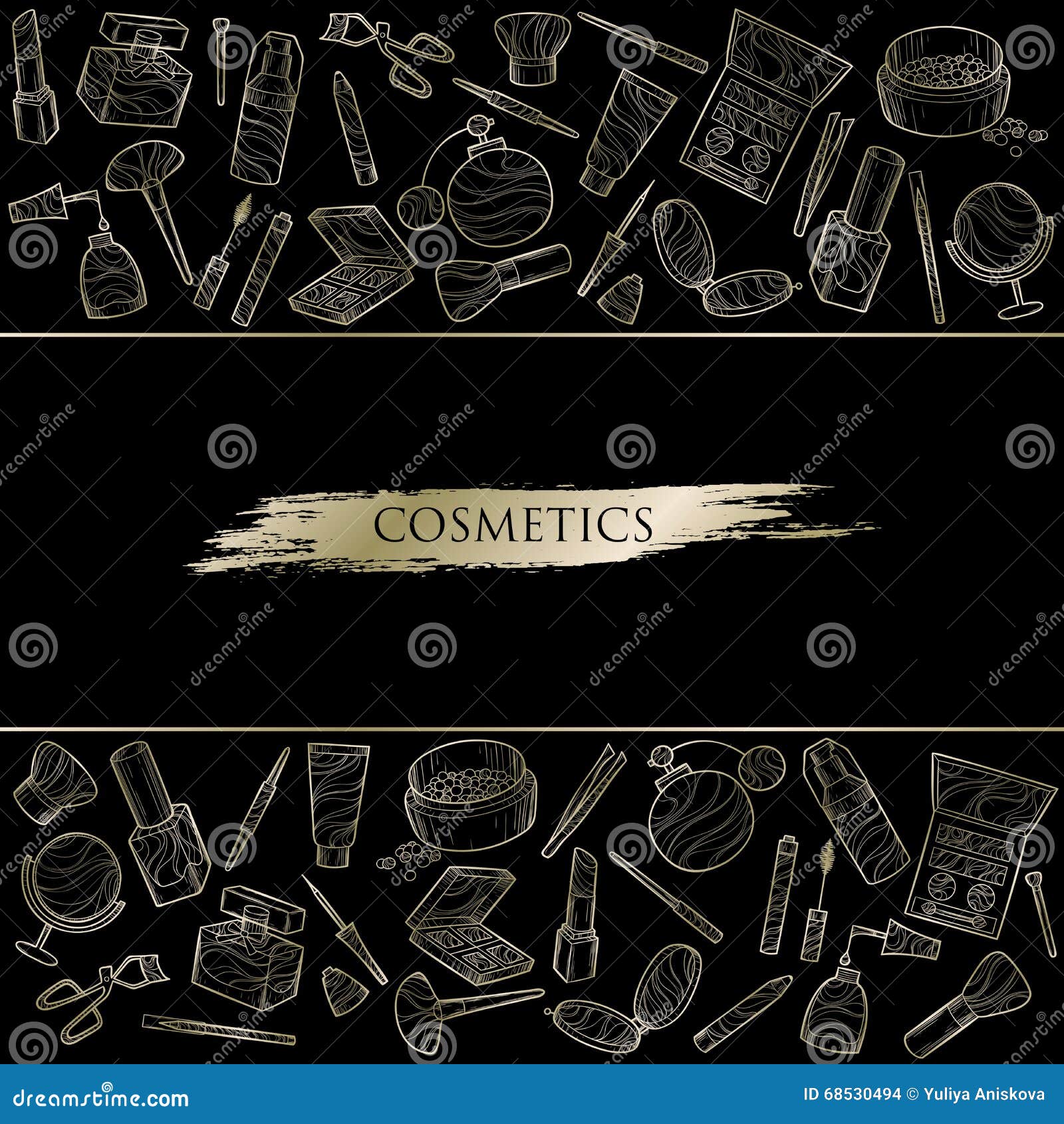 Frame of Golden Cosmetics Icons. Stock Vector - Illustration of cream ...