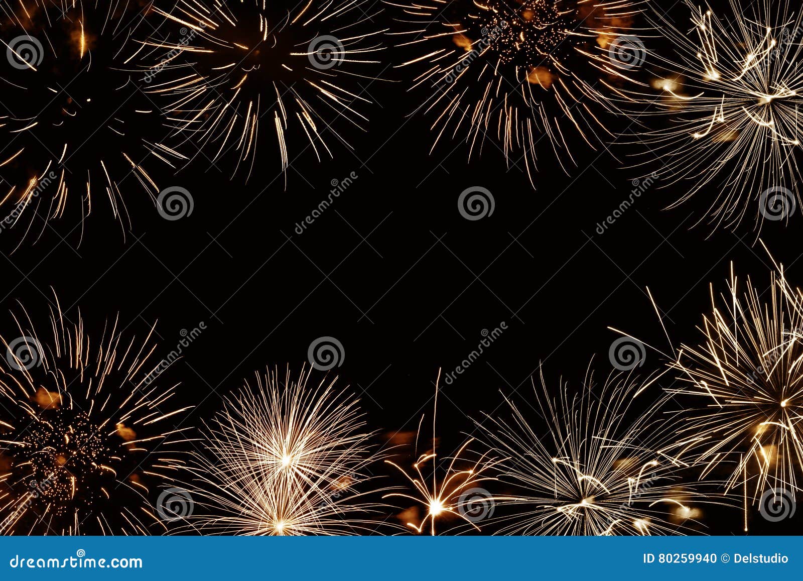 Fireworks On A Black Background Frame Or Border From Golden Sparks And ...
