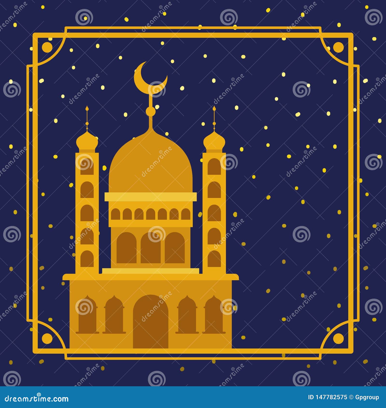 Frame with Golden Mosque Building Stock Vector - Illustration of frame ...