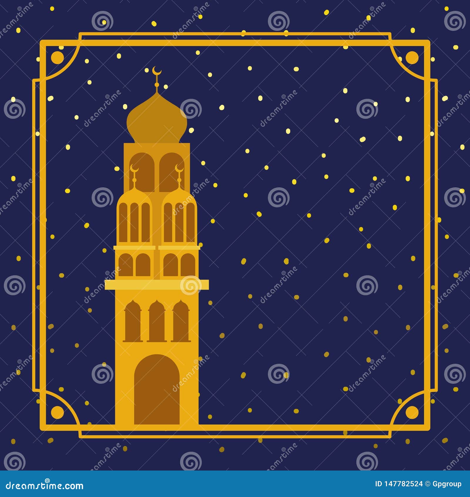 Frame with Golden Mosque Tower Stock Vector - Illustration of oriental ...