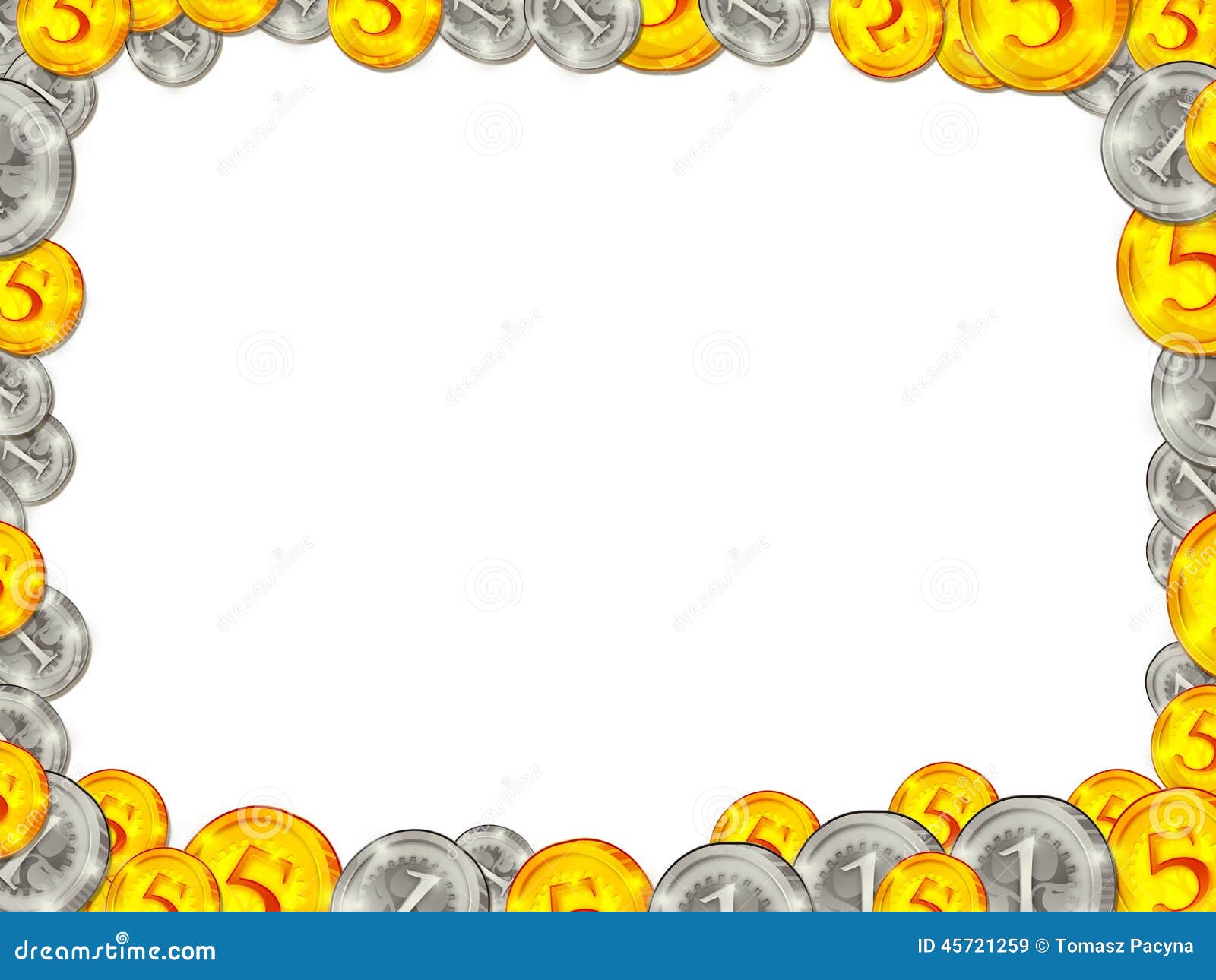 Frame from Golden Silver Coins on White Background Stock Illustration ...