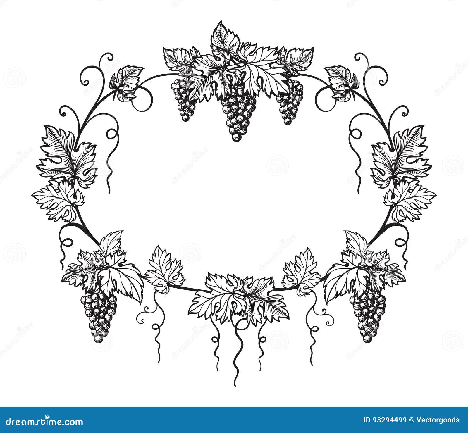 Frame of Grapes Monochrome Sketch. Stock Vector - Illustration of ...
