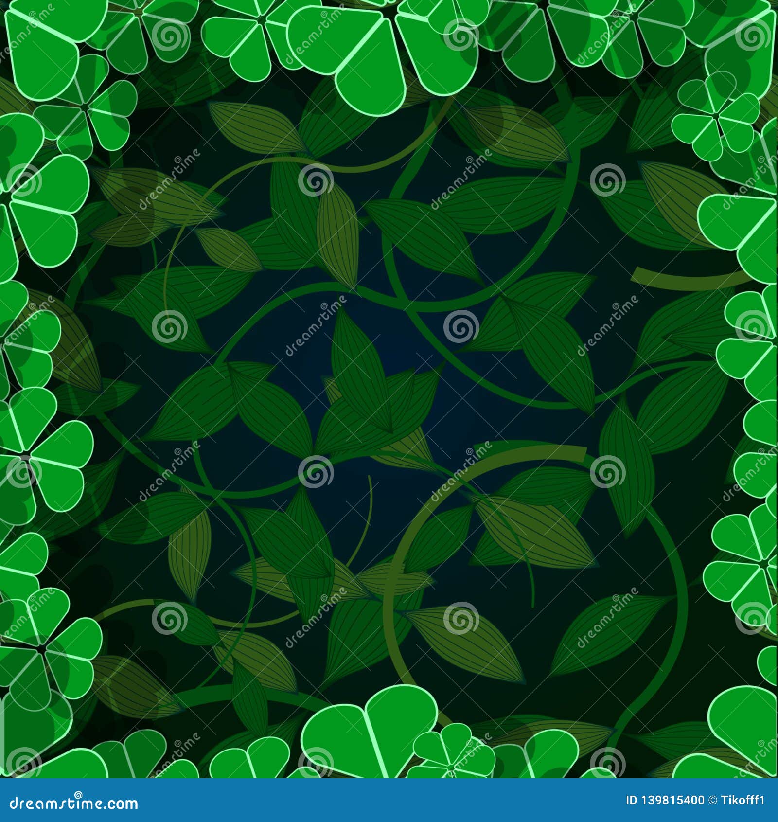 Frame Green Leaves on a Black 3d Background Stock Vector - Illustration ...