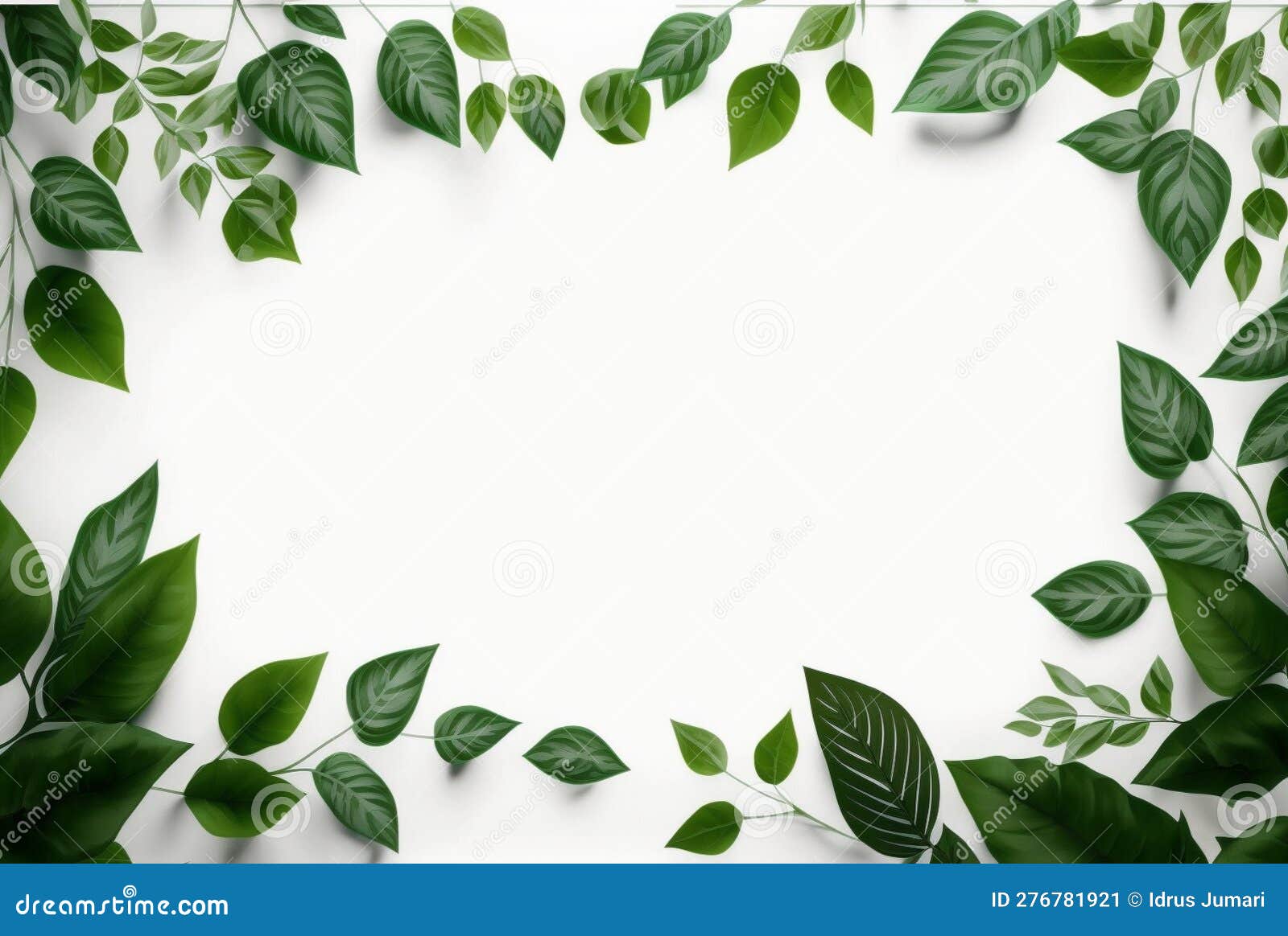 Frame of Green Leaves on a White Background. Lay Flat. Generative AI ...