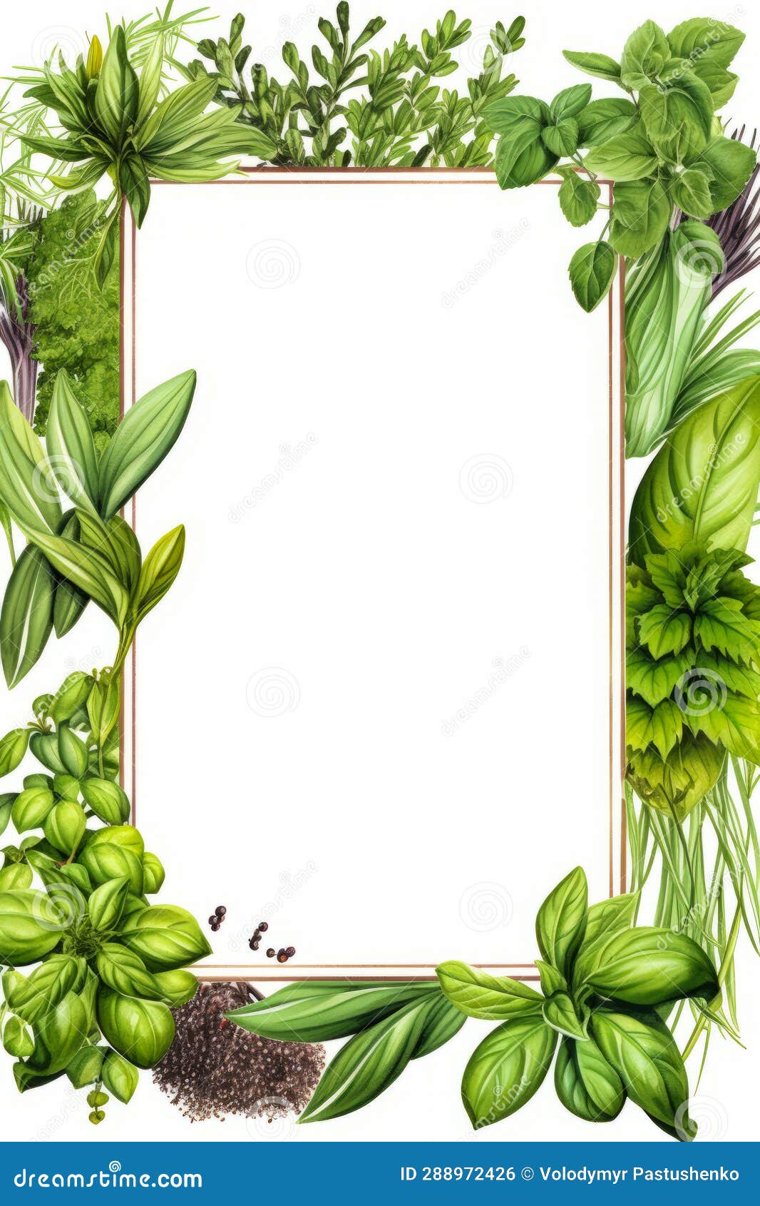 Frame with Green Plants and Leaves on White Background Illustration ...