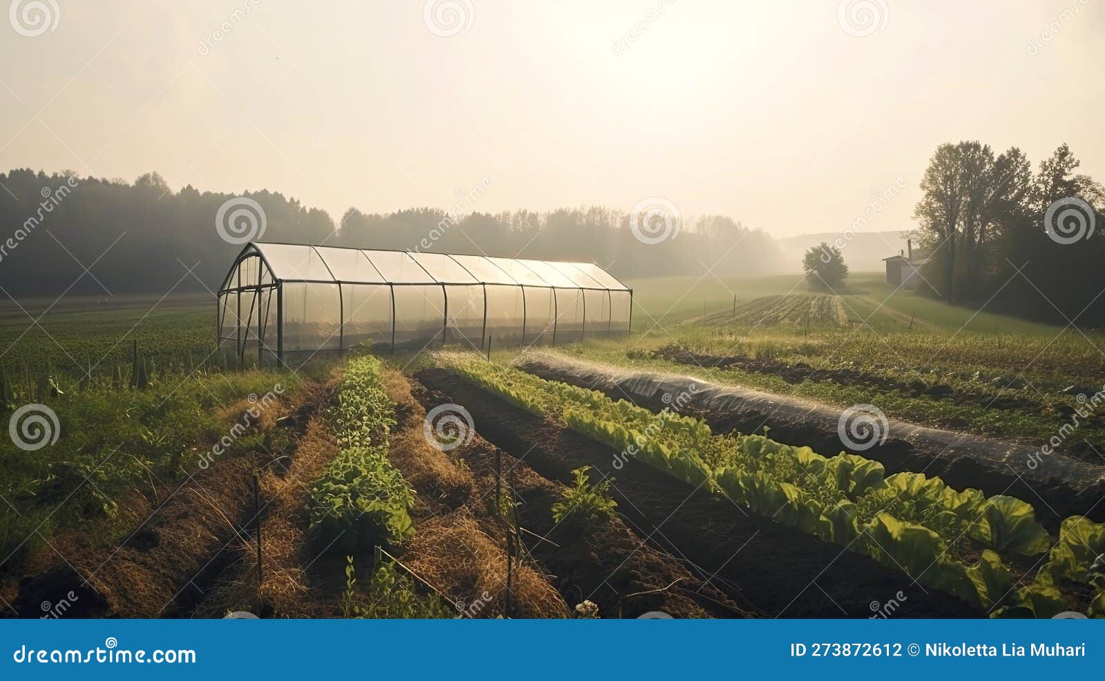 Frame of a Greenhouse and Fields with Growing Vegetables, Generative AI ...