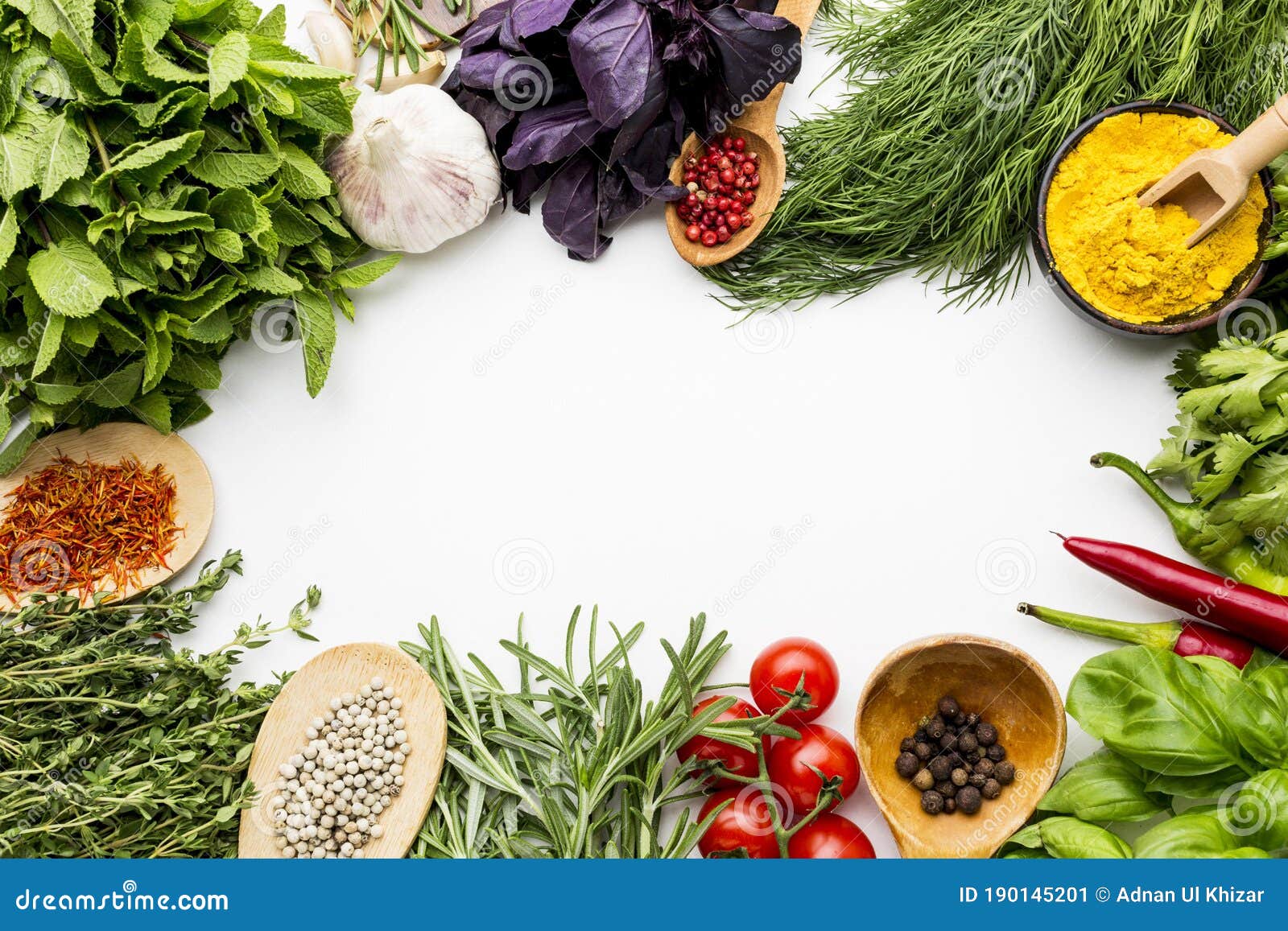 Frame of Greens and Condiments Photo Stock Image - Image of fresh ...