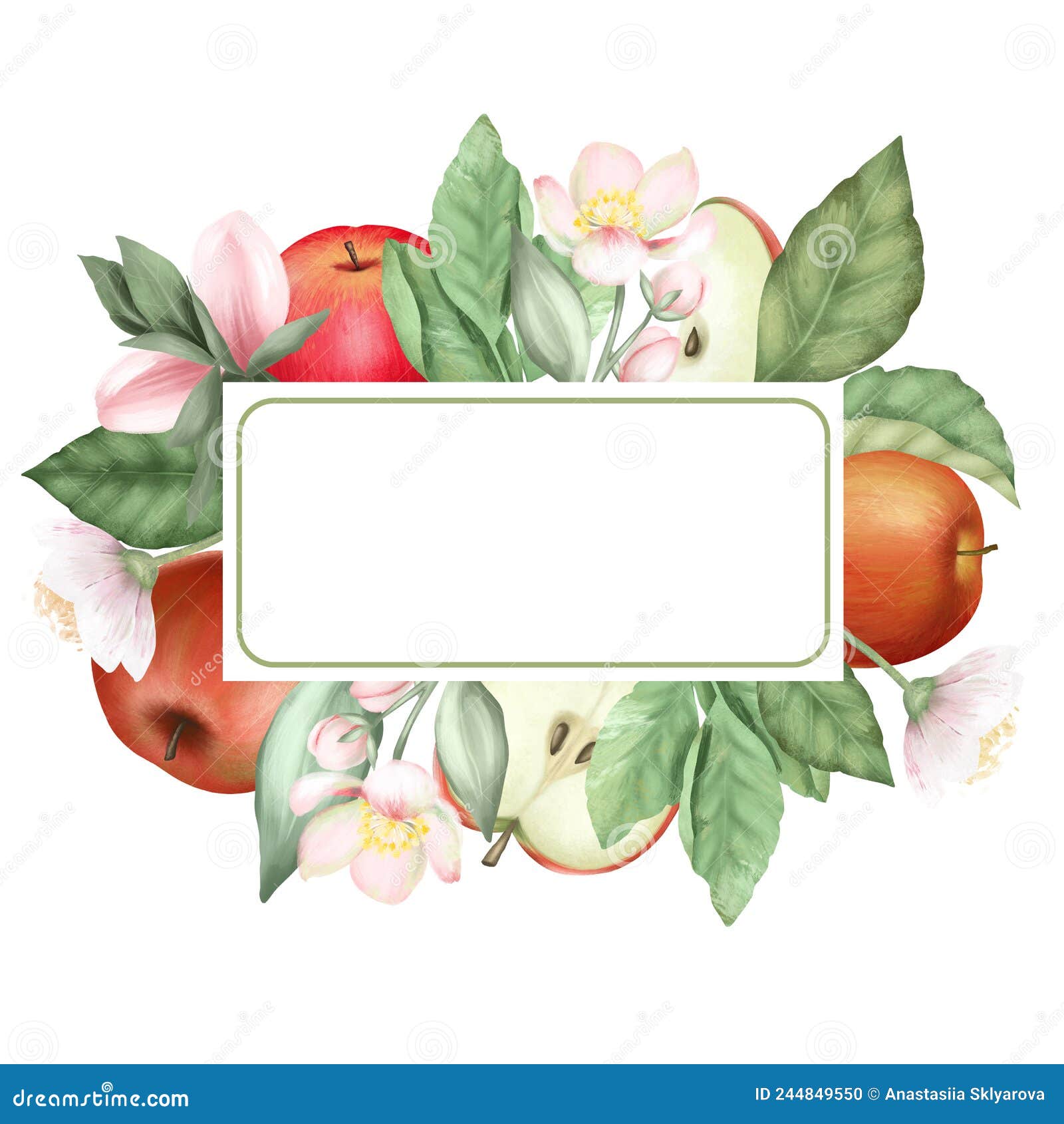 Frame of Hand Drawn Blooming Apple Tree Branches Stock Illustration ...