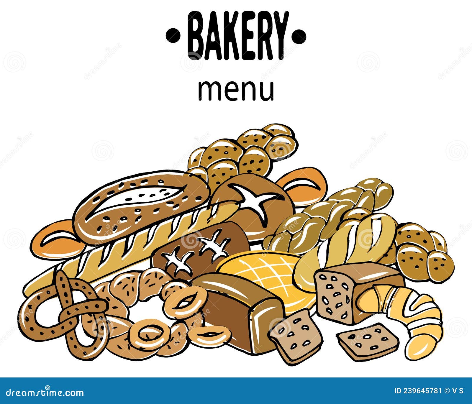 Frame from Hand-drawn Bread of Various Types, Rolls, Bagels, Baguettes ...