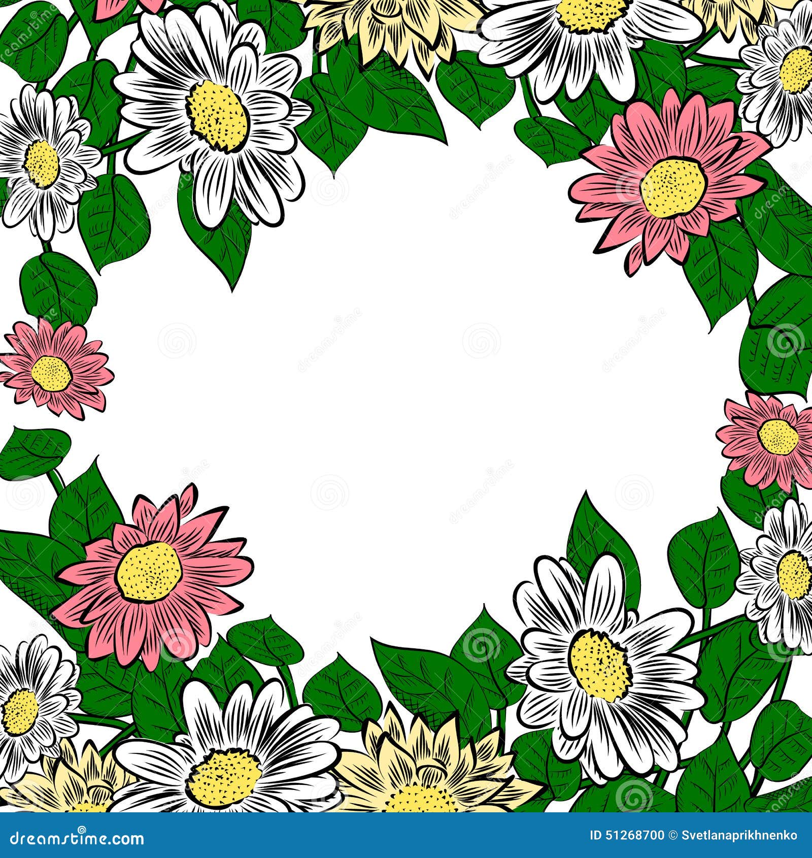Frame with Hand-drawn Colorful Flowers Stock Vector - Illustration of ...