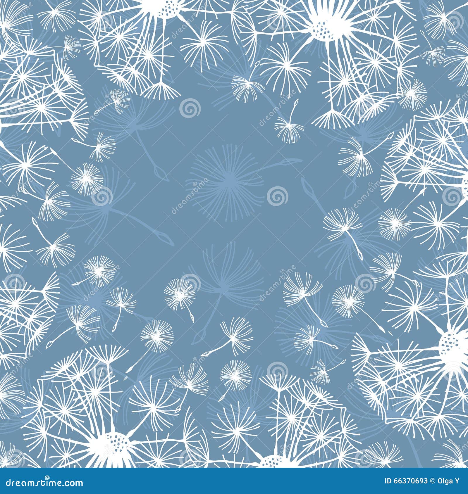 Frame Hand Drawn Dandelions on a Blue Background Stock Illustration ...
