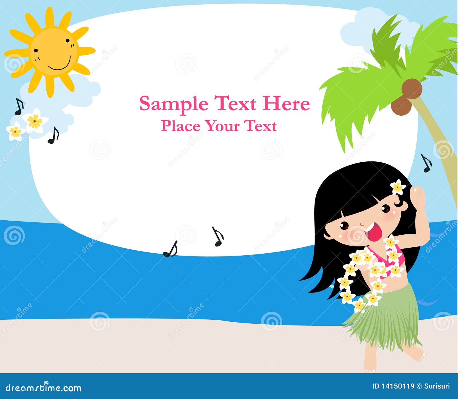 Frame with hawaii girl stock vector. Illustration of flower - 14150119