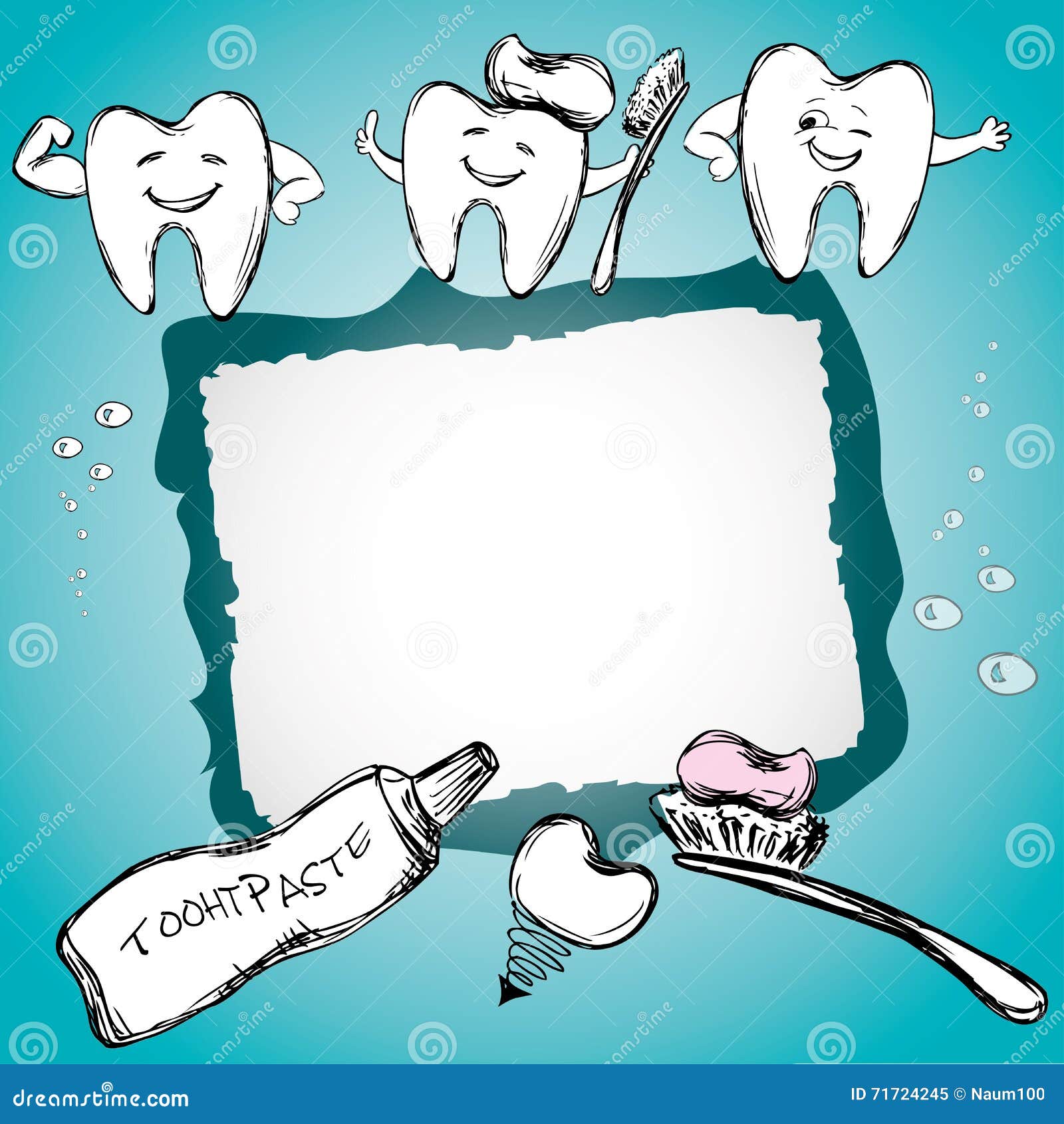 Frame with Healthy Teeth, Toothpaste, Toothbrush Stock Vector ...