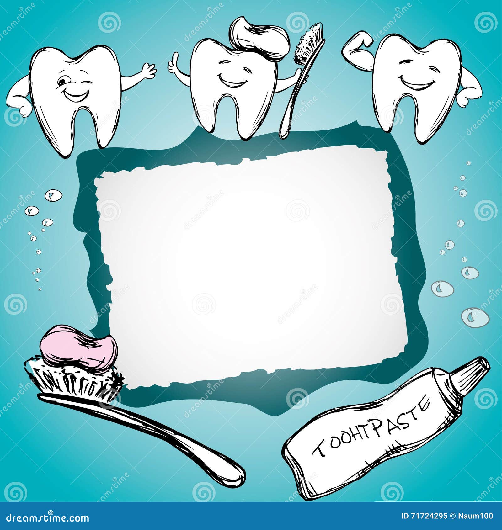 Frame with Healthy Teeth, Toothpaste, Toothbrush Stock Vector ...