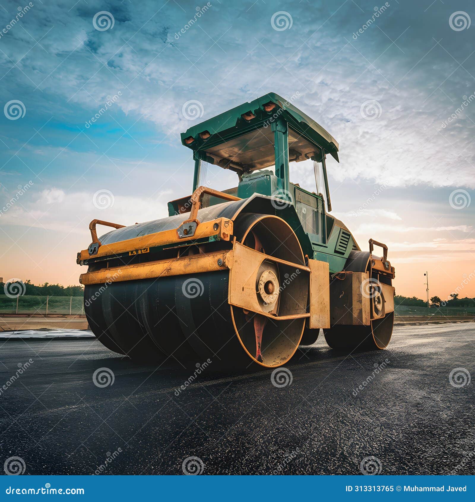 Roller With Vibration For Laying Asphalt 3D Rendering On Blue ...