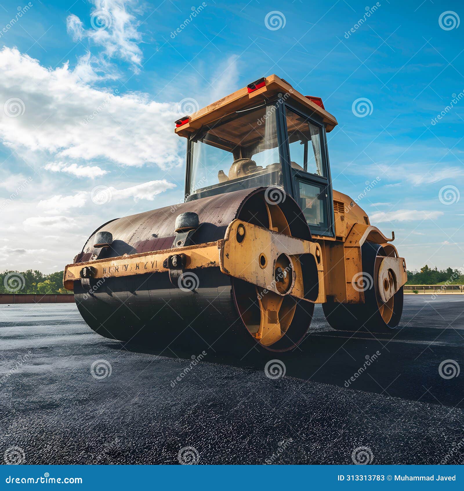 Roller With Vibration For Laying Asphalt 3D Rendering On Blue ...